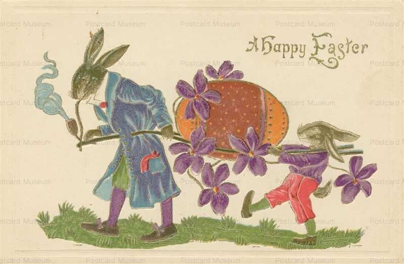 e175-Easter Smoking Rabbit Carrying Large Egg | 絵葉書資料館