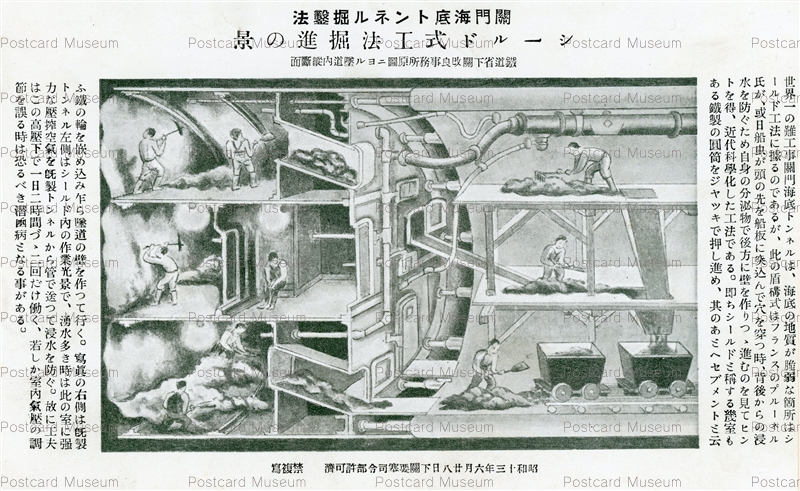 kyw365-Kanmon Tunnel 関門海底トンネル掘鑿法 シールド式工法堀進の景 | 絵葉書資料館